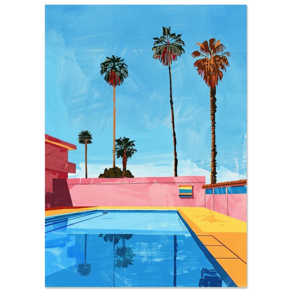 INNK LA Swimming Pool Painting Pink Yellow Acrylic Painting Print ...