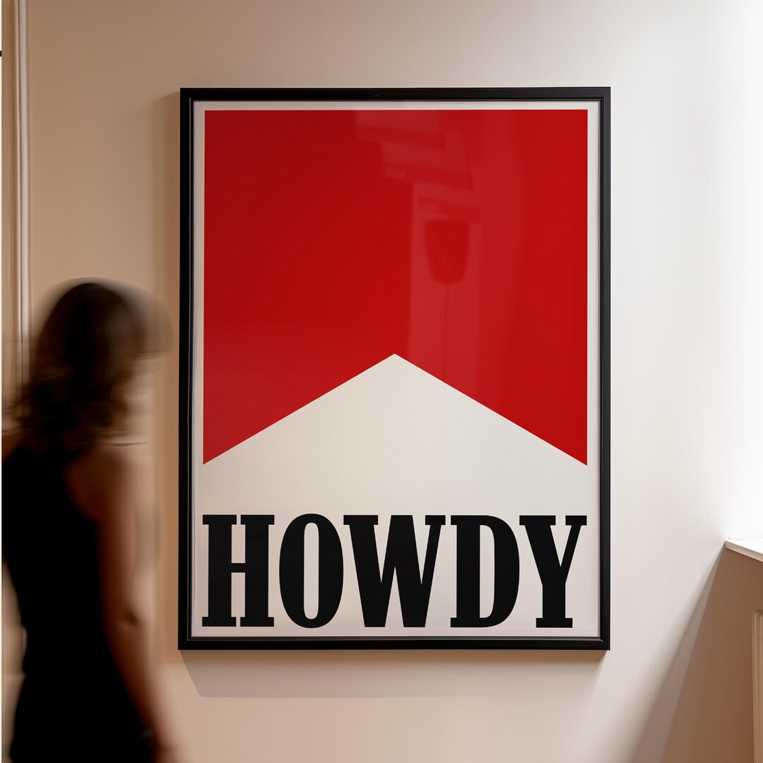 Retro Howdy Print: Red Banner, Minimalist Western Wall Art - Etsy
