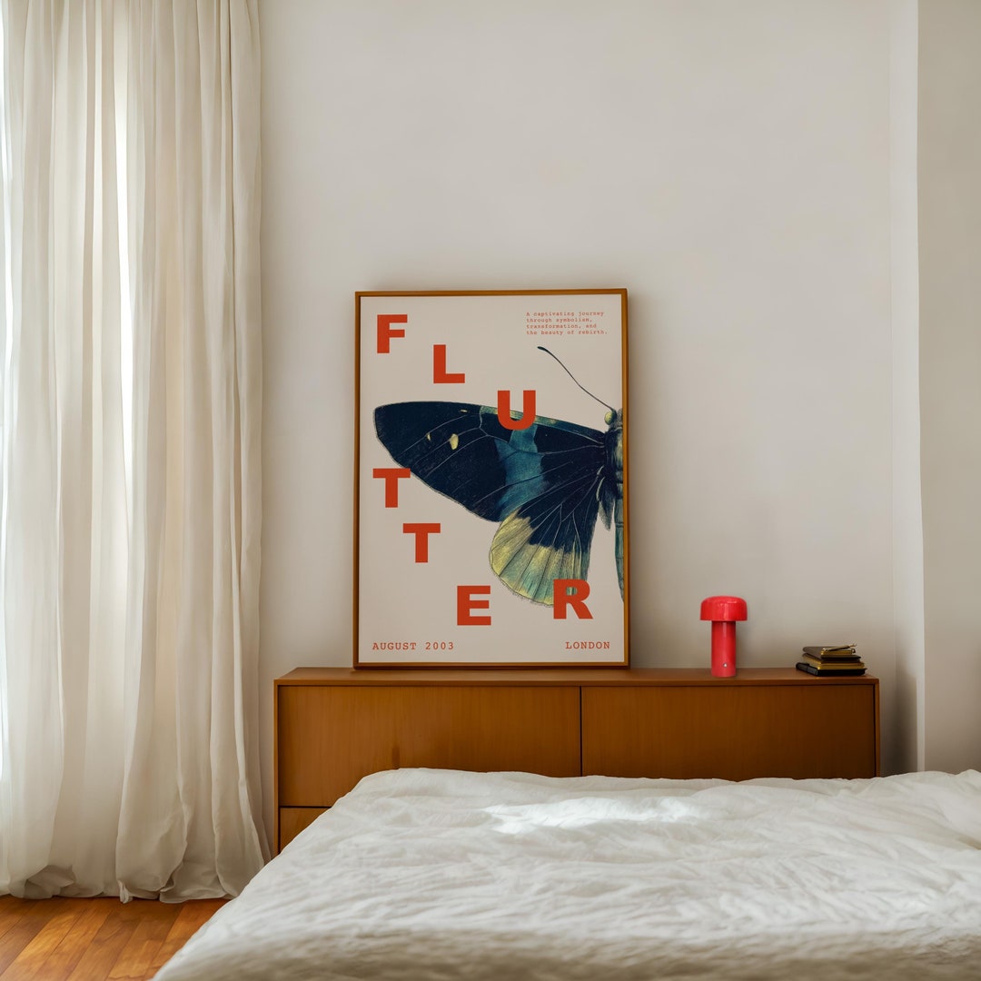 Modern London Flutter Exhibition Poster, Moth Wall Art, Bold Artistic ...