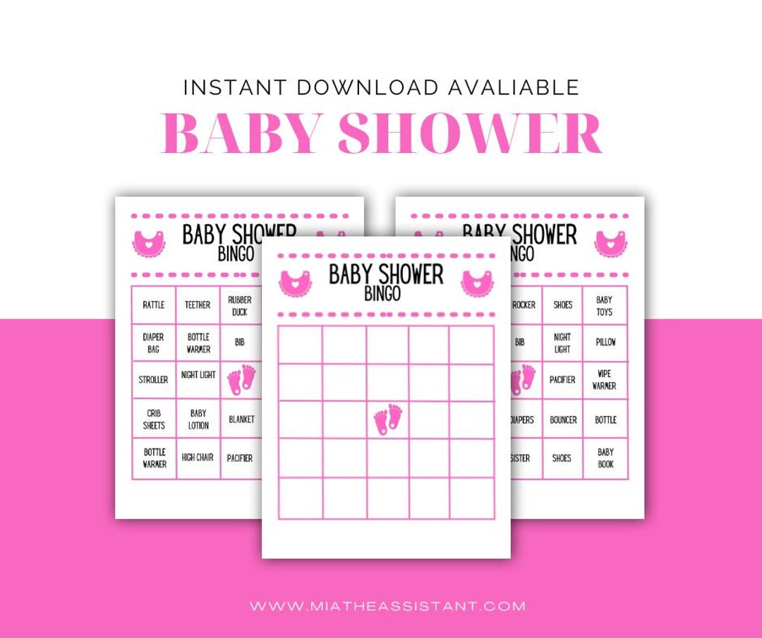 Instant Download Pink Bib Baby Shower Bingo Game, Shower Activity, Baby ...