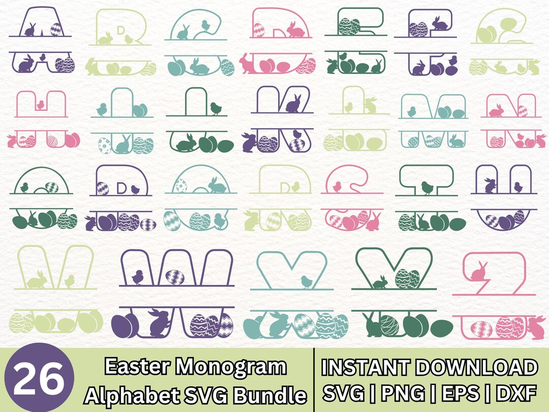 Easter Monogram SVG Bundle, Bunny Monogram Svg, Easter Letter SVG ...