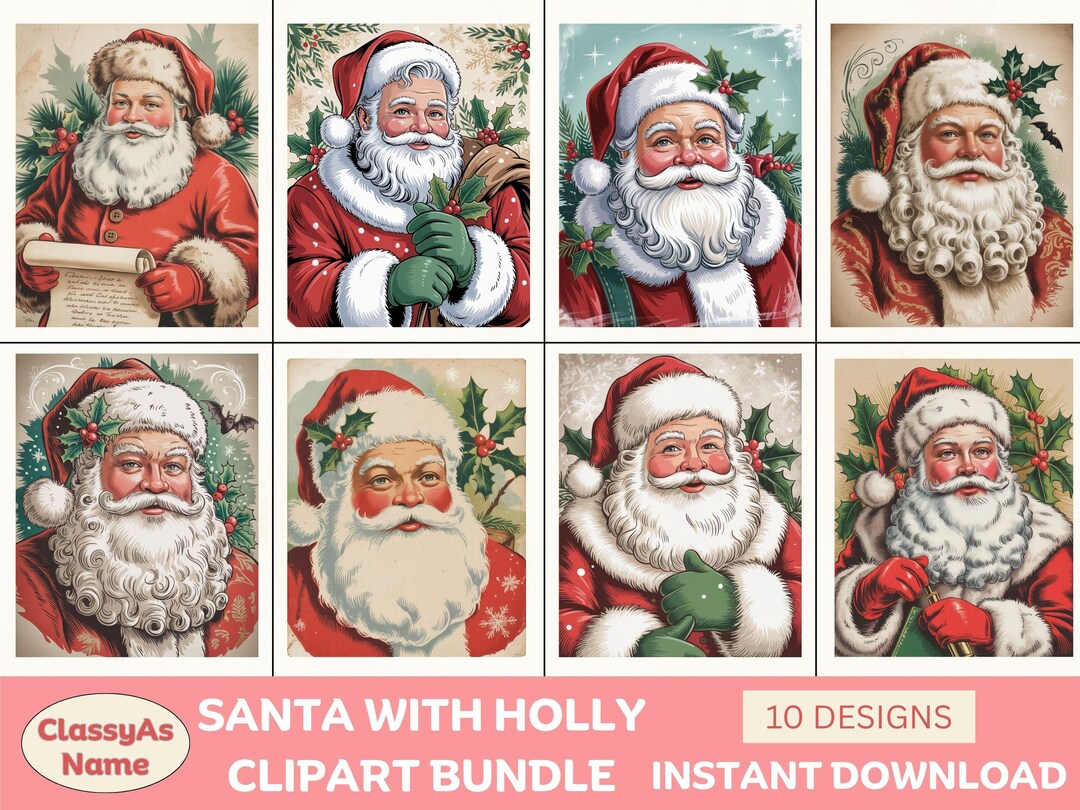 Vintage Santa Clipart Bundle: Retro Christmas Art (digital Download JPG ...