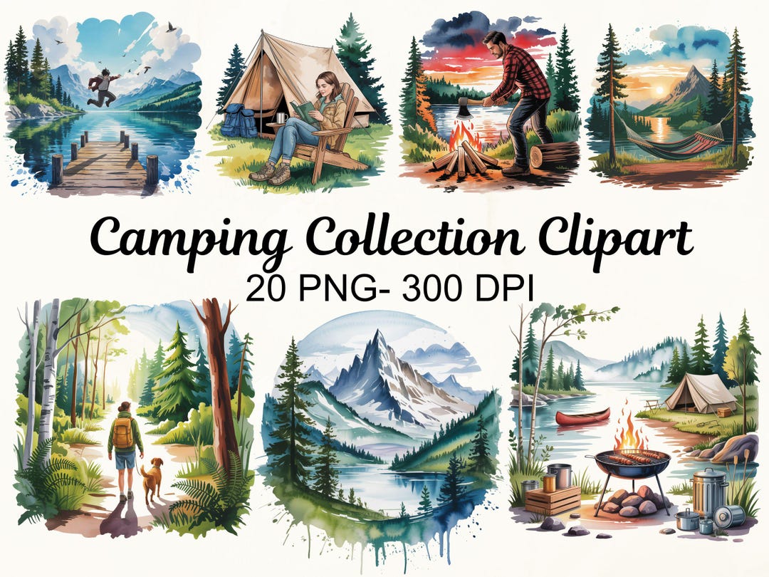 Watercolor Camping Clipart Set | Nature Adventure PNG (digital Download ...
