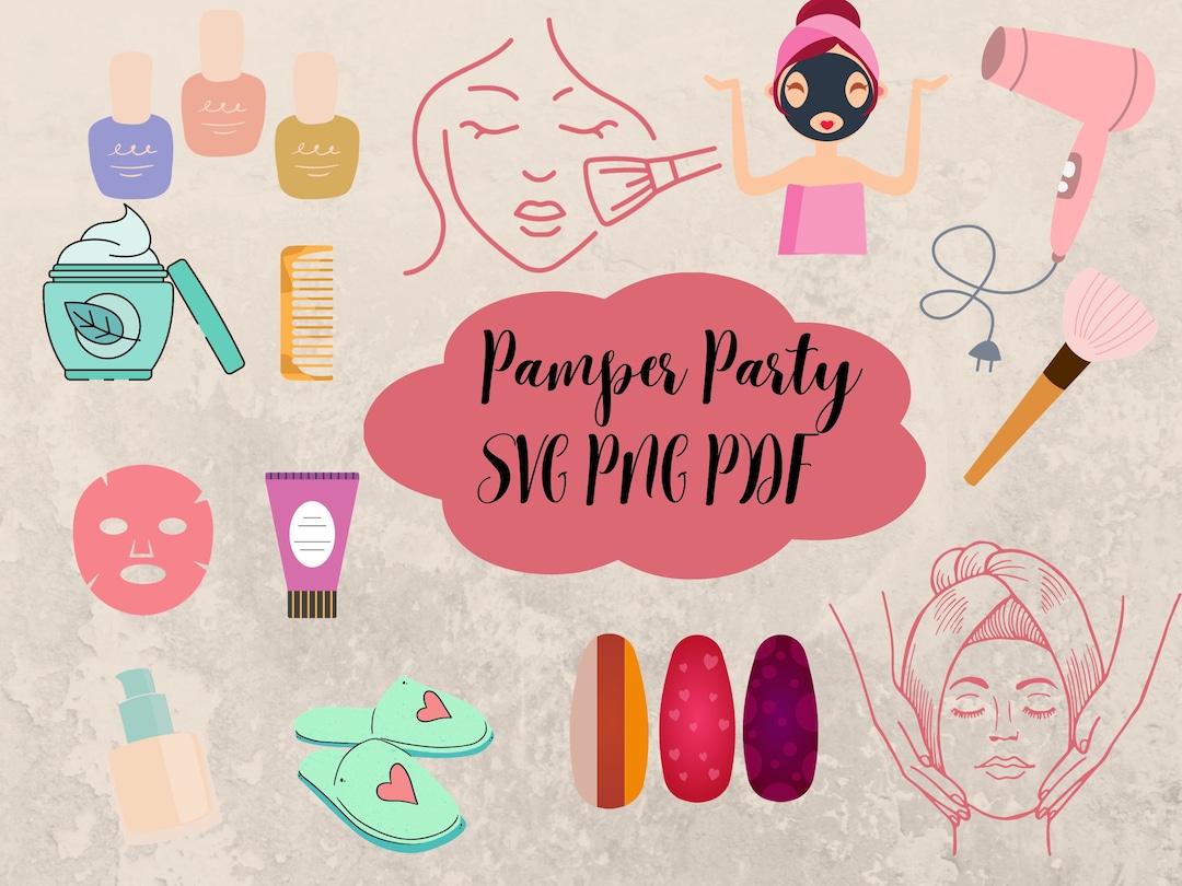 Pamper Party SVG Bundle Makeup Spa, Clipart Layered, Cute Pink Girl ...