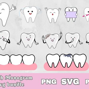 Tooth SVG Bundle, Tooth Monogram SVG, Tooth Cut File for Cricut and ...