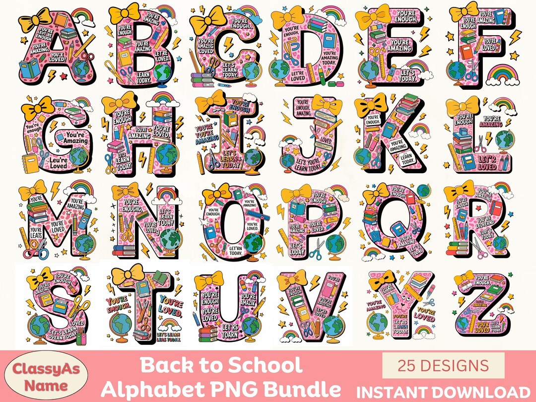 Back to School Alphabet PNG Bundle | Kids Learning Art (digital ...
