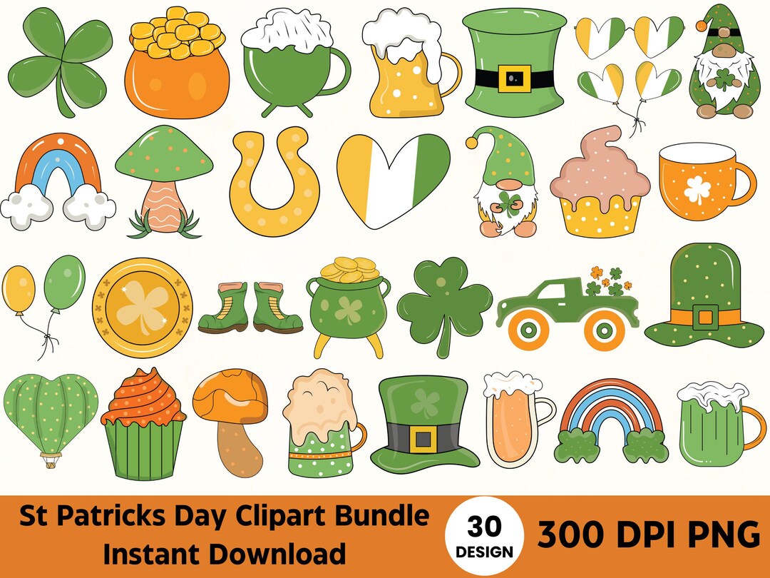 St. Patrick Day Clipart Png Bundle, Shamrock, Leprechaun, Pot of Gold ...