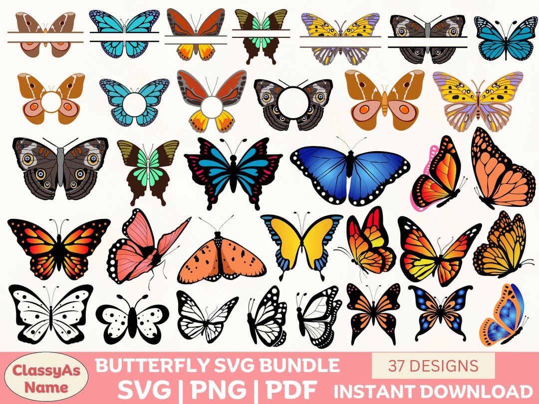 Butterfly SVG PNG PDF Bundle: Floral Clipart, Sublimation Design ...