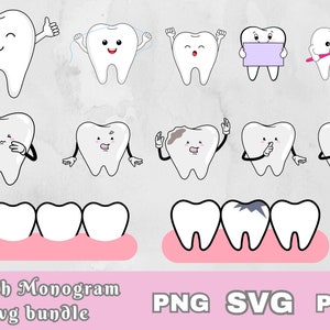 Tooth SVG Bundle, Tooth Monogram SVG, Tooth Cut File for Cricut and ...
