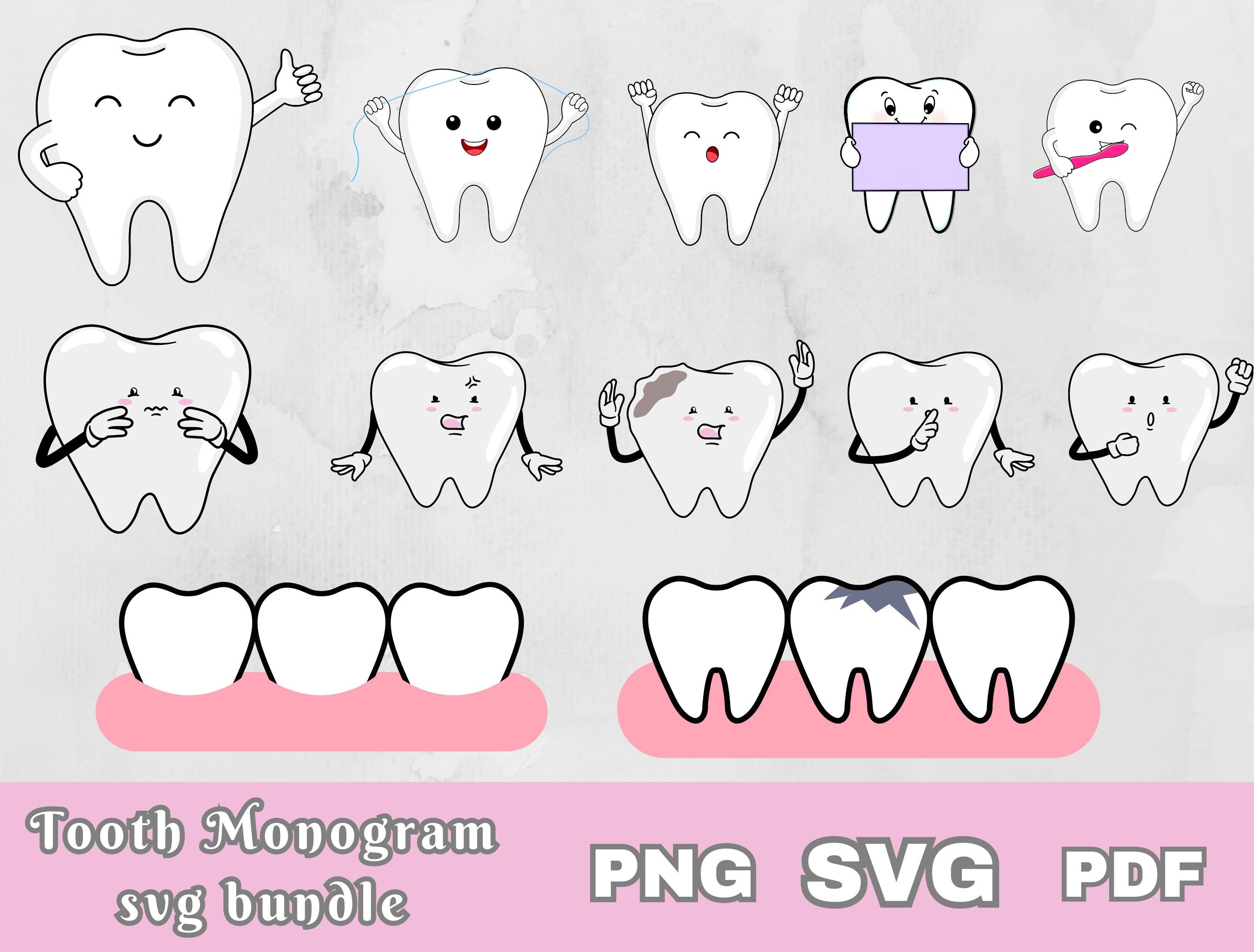 Tooth SVG Bundle, Tooth Monogram SVG, Tooth Cut File for Cricut and ...