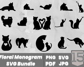 Cat SVG Bundle, Cat PNG Bundle, Cat Clipart, Kitten Svg, Cat Silhouette ...