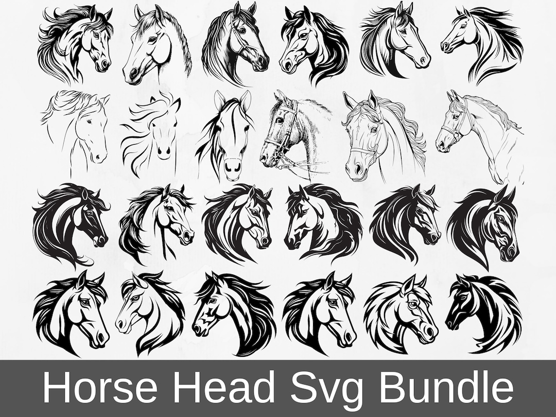 Horse Face SVG Bundle, Horse Head Clipart, Farm Animal SVG, Cowboy ...