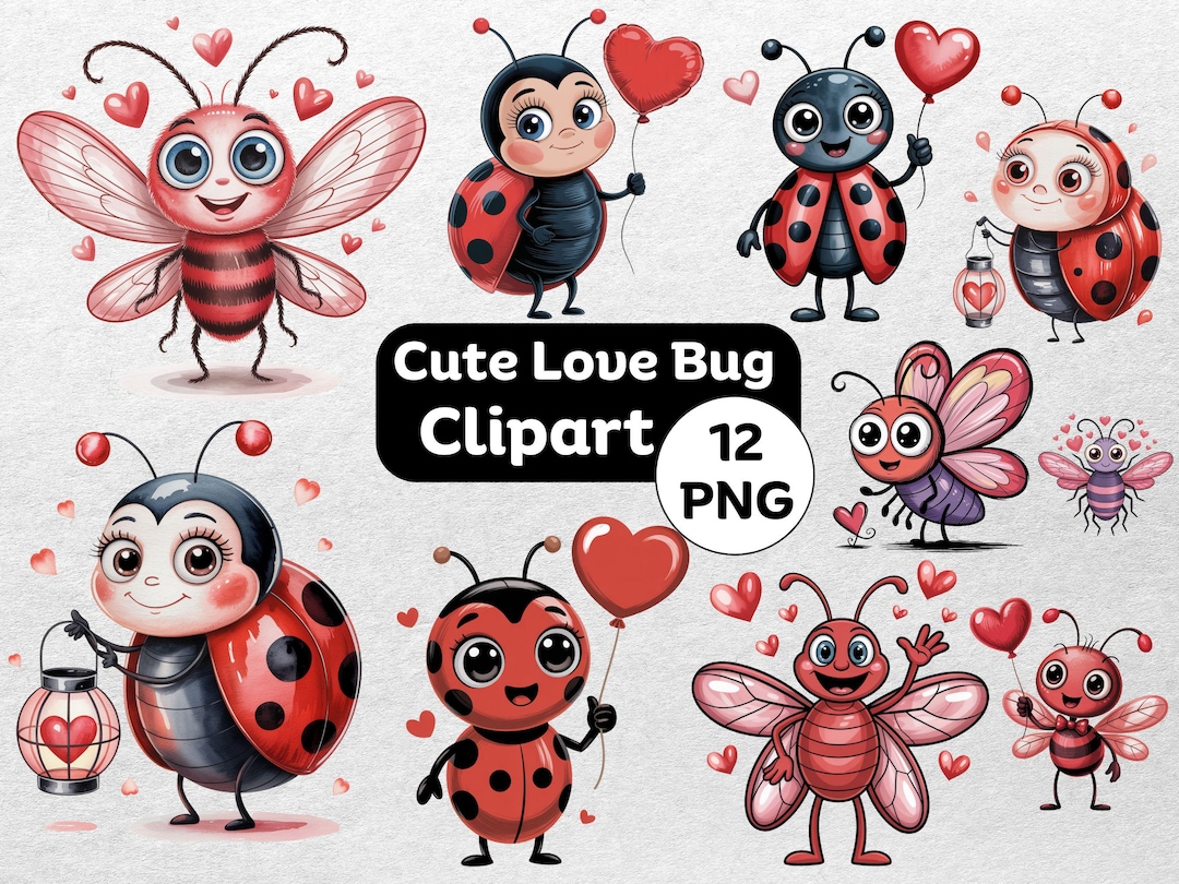 Love Bug Clipart | Valentine's Day PNG Graphics (digital Download) - Etsy