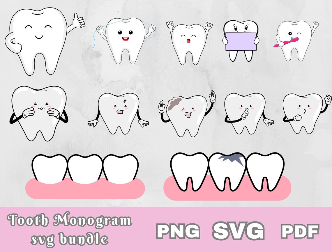 Tooth SVG Bundle, Tooth Monogram SVG, Tooth Cut File for Cricut and ...