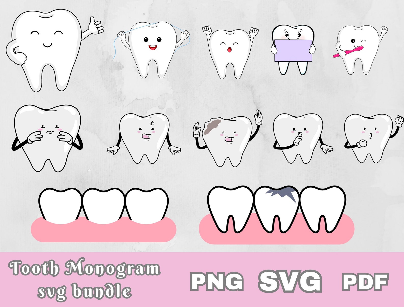 Tooth SVG Bundle, Tooth Monogram SVG, Tooth Cut File for Cricut and ...