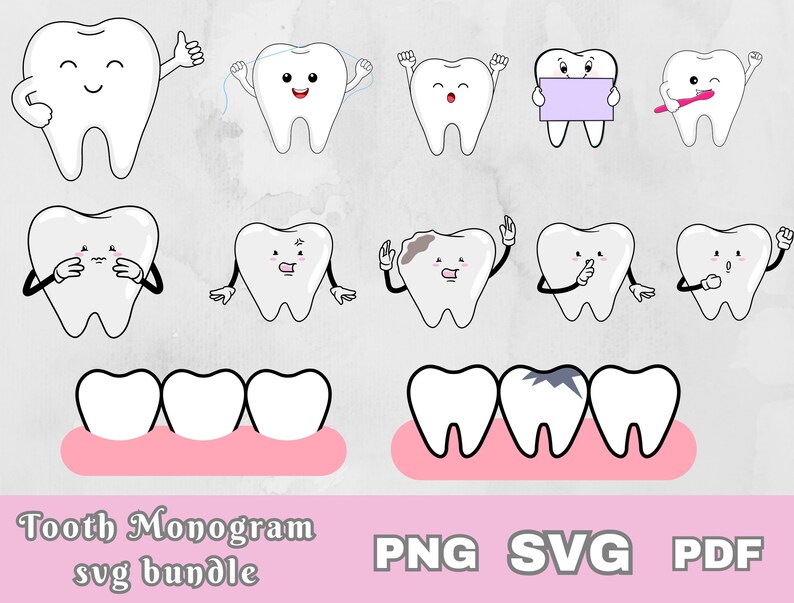 Tooth SVG Bundle, Tooth Monogram SVG, Tooth Cut File for Cricut and ...