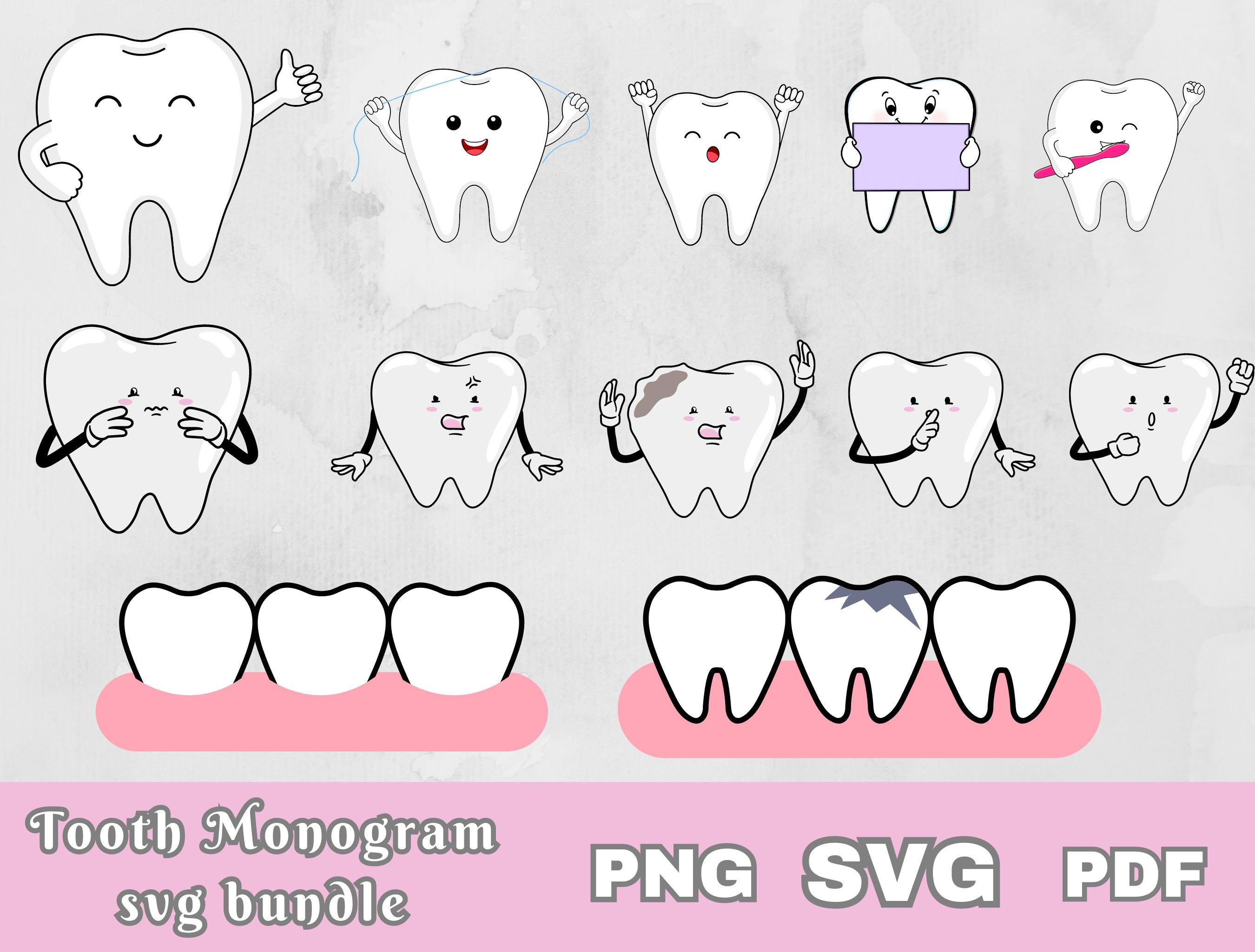 Tooth SVG Bundle, Tooth Monogram SVG, Tooth Cut File for Cricut and ...