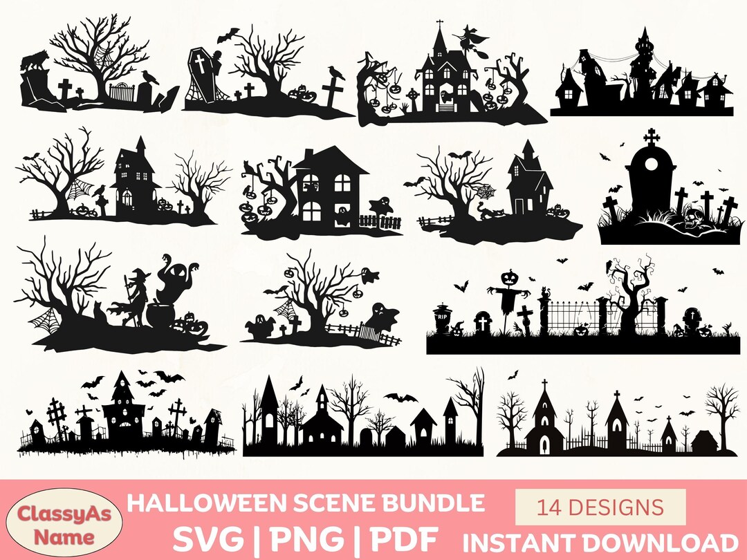 Spooky Halloween Scene, Retro Style Vignette (instant Download) - Etsy