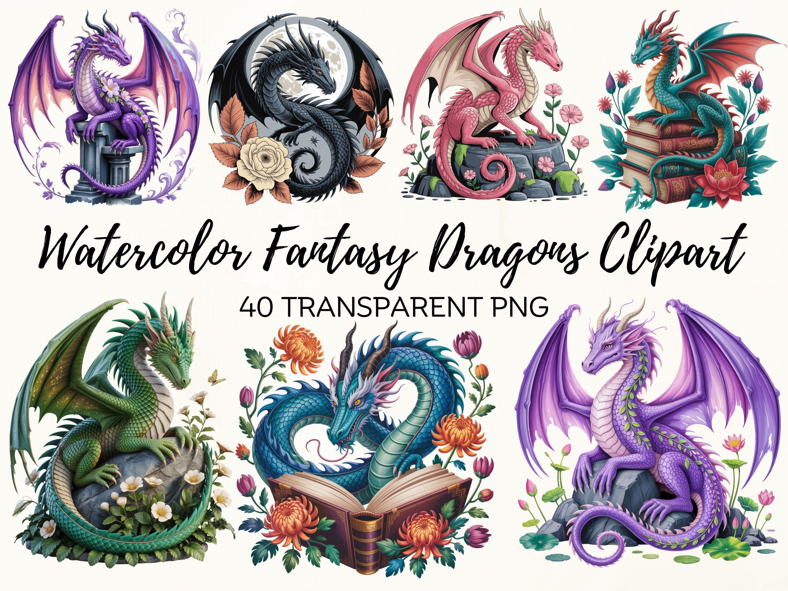 Watercolor Dragon Clipart Bundle: Fantasy Art PNG (digital Download) - Etsy