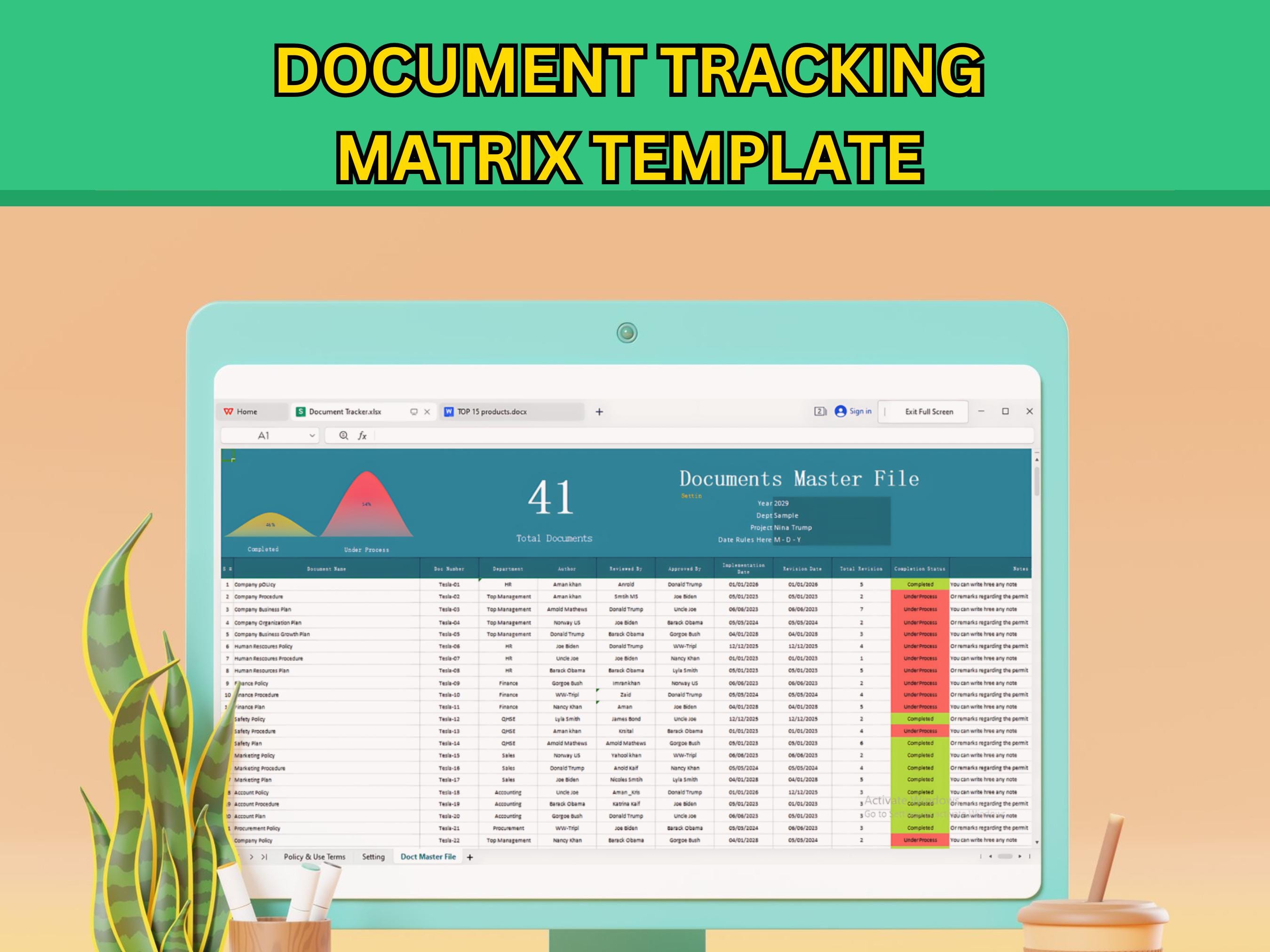 Document Tracking Matrix Template | Document Organizer | Document Tracker | Document Storage ...