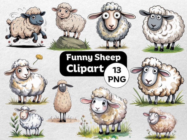 Funny Sheep PNG Clipart Bundle: Farm Animal Designs (digital Download ...