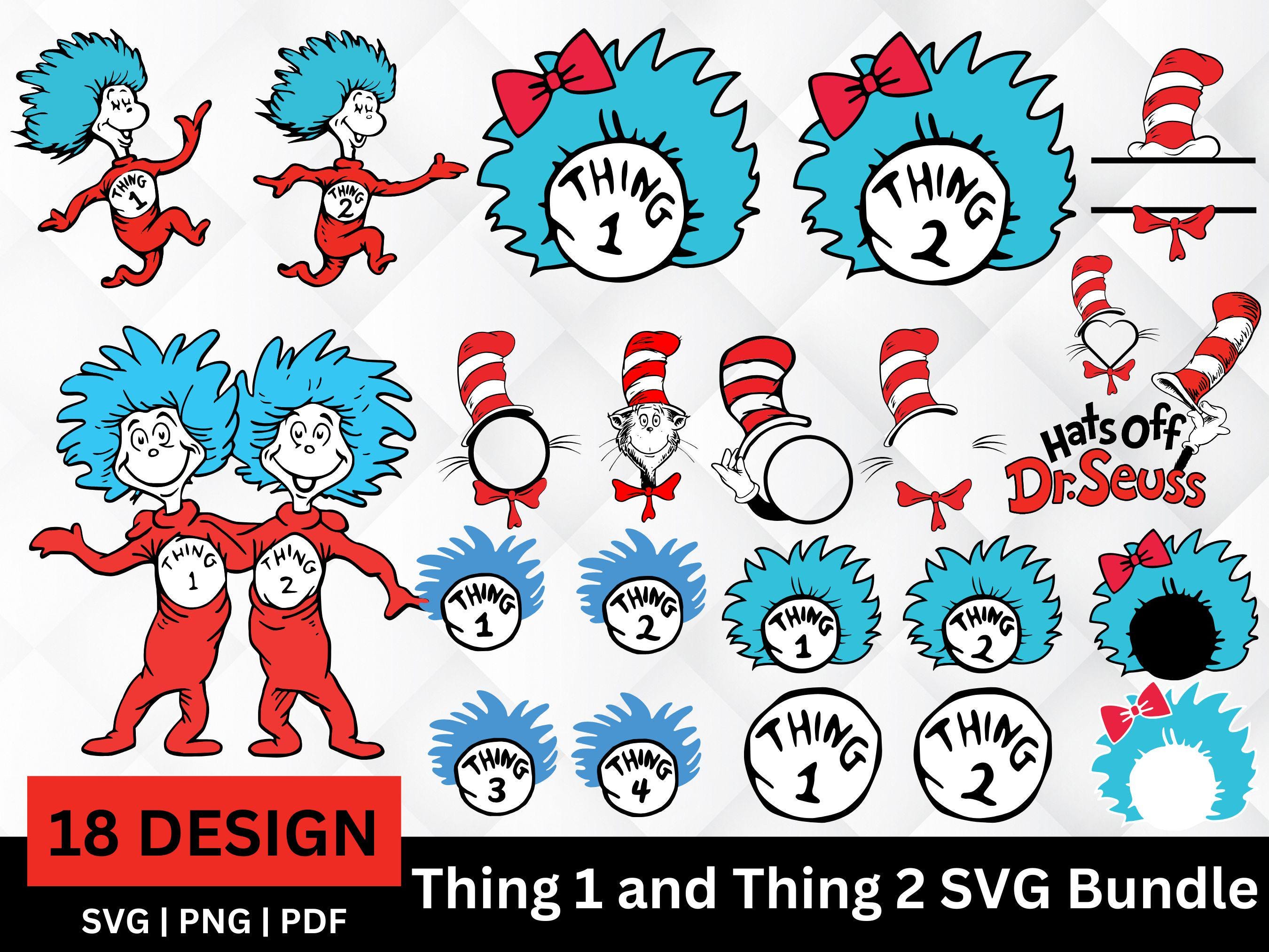 Thing 1 and Thing 2 SVG Bundle, Dr Seuss Inspired Cut Files, PNG, Cricut, Silhouette, Digital ...