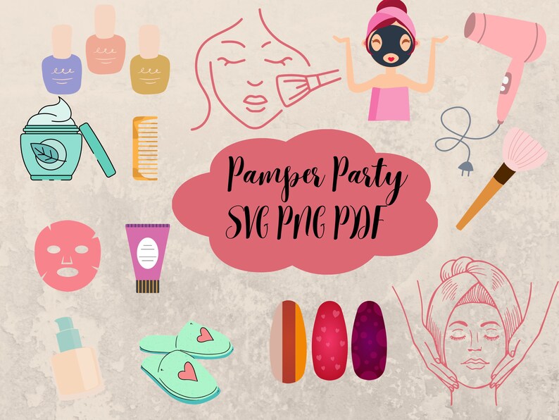 Pamper Party SVG Bundle Makeup Spa, Clipart Layered, Cute Pink Girl ...