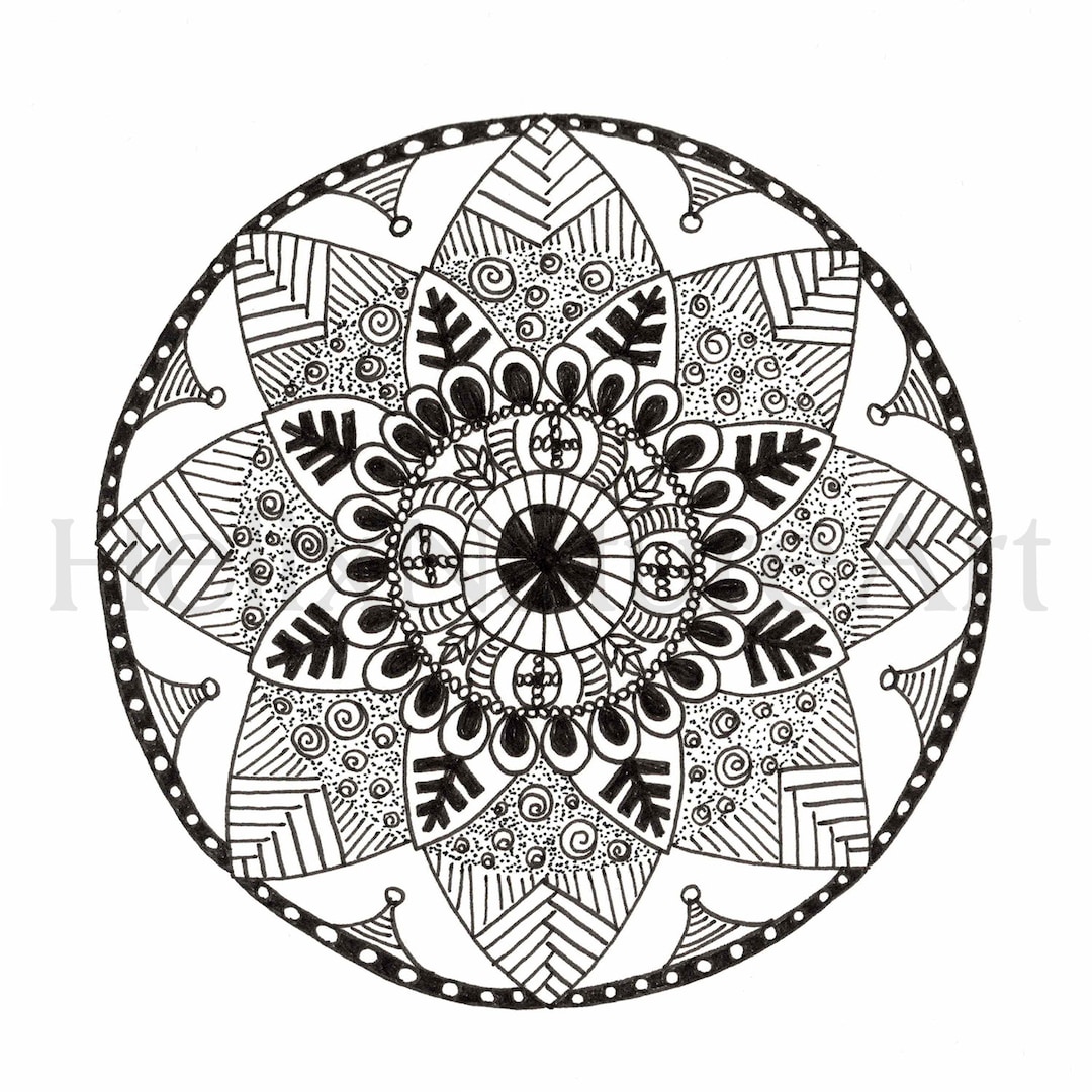 Mandala 1 (fine Line Art Print) 8 X 8 Inches Mounted Print - Etsy