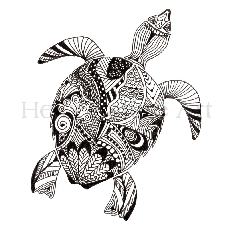 Turtle zentangle Art Print - Etsy