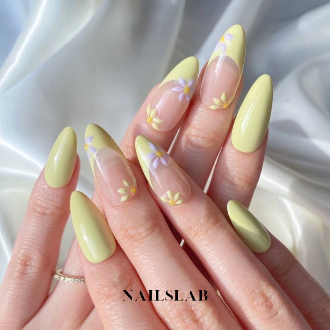 BUY 2 GET 1 FREE Pastel Yellow Spring Floral Press on Nails, Floral ...