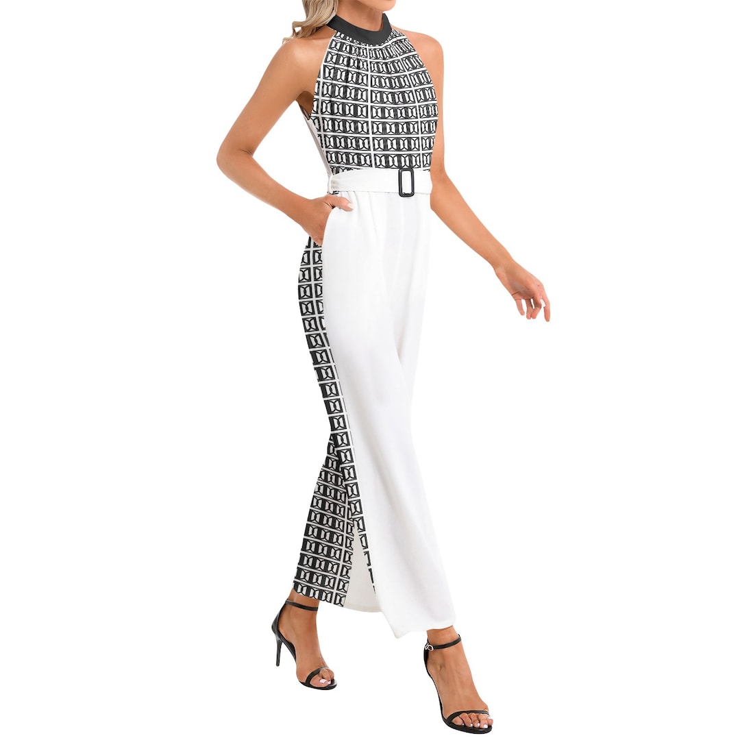 Halter Neck Buckle Belted Jumpsuit - Etsy