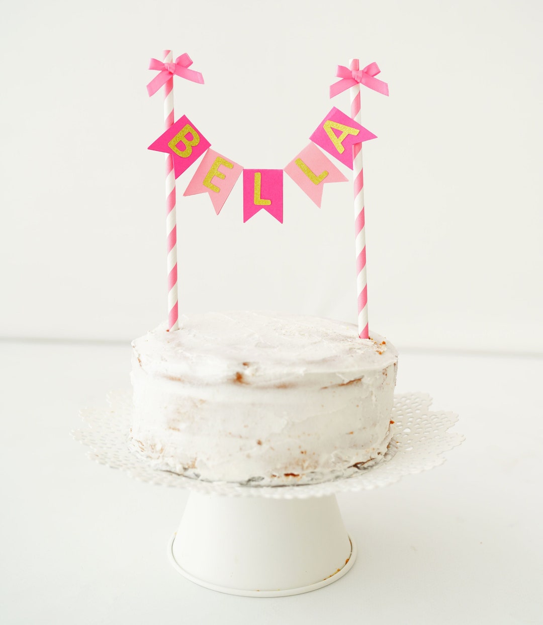 Personalised Pink Rainbow Cake Topper, Custom Girl Cake Bunting, Custom ...