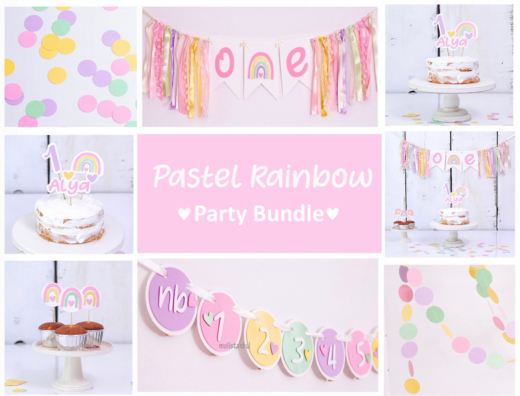 Pastel Rainbow First Birthday Bundle, Pastel Rainbow Birthday ...