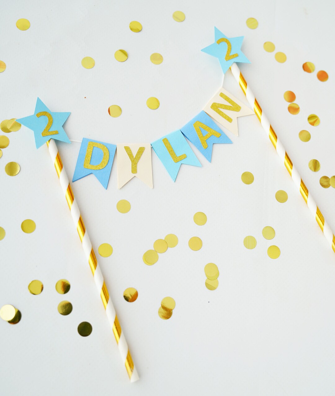 Personalised Blue Star Cake Topper, Custom Birthday Bunting, Boy 1st ...