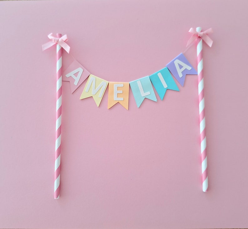 Personalised Pastel Rainbow Cake Topper, Personalized Pastel Pink Cake ...