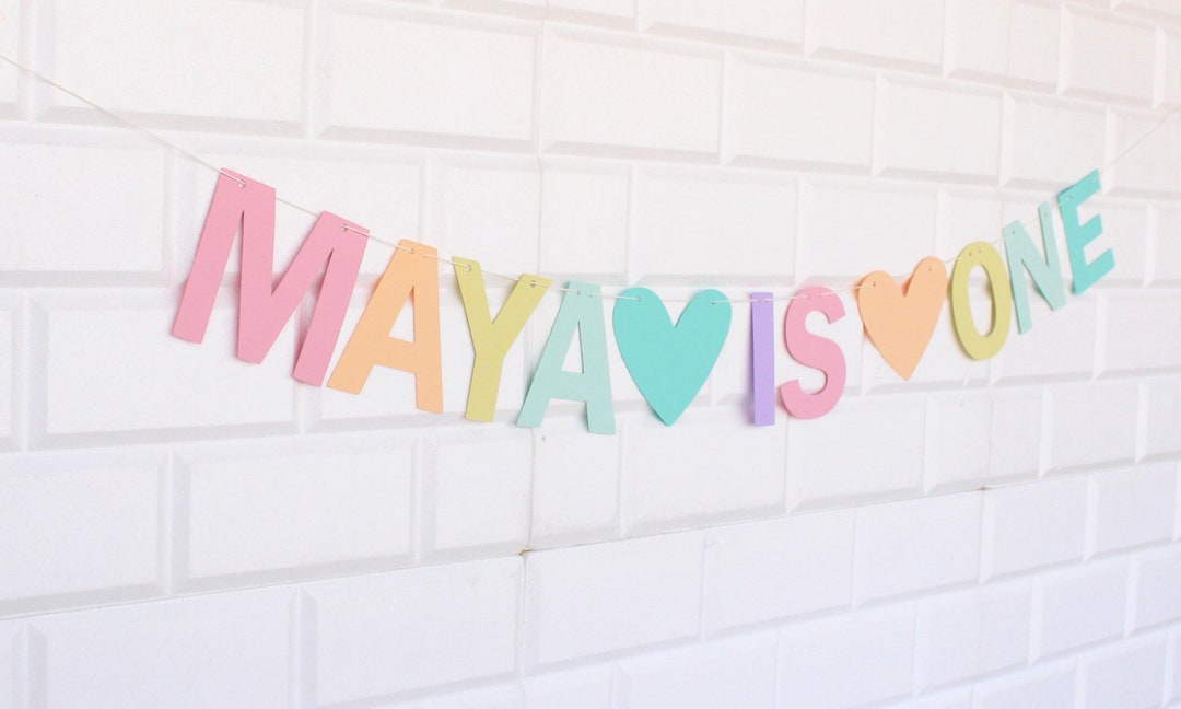 Personalised Pastel Rainbow Birthday Banner, First Birthday Pink Decor ...