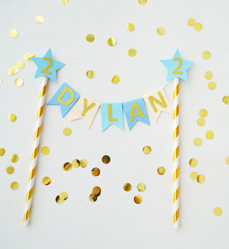 Personalised Blue Star Cake Topper, Custom Birthday Bunting, Boy 1st ...