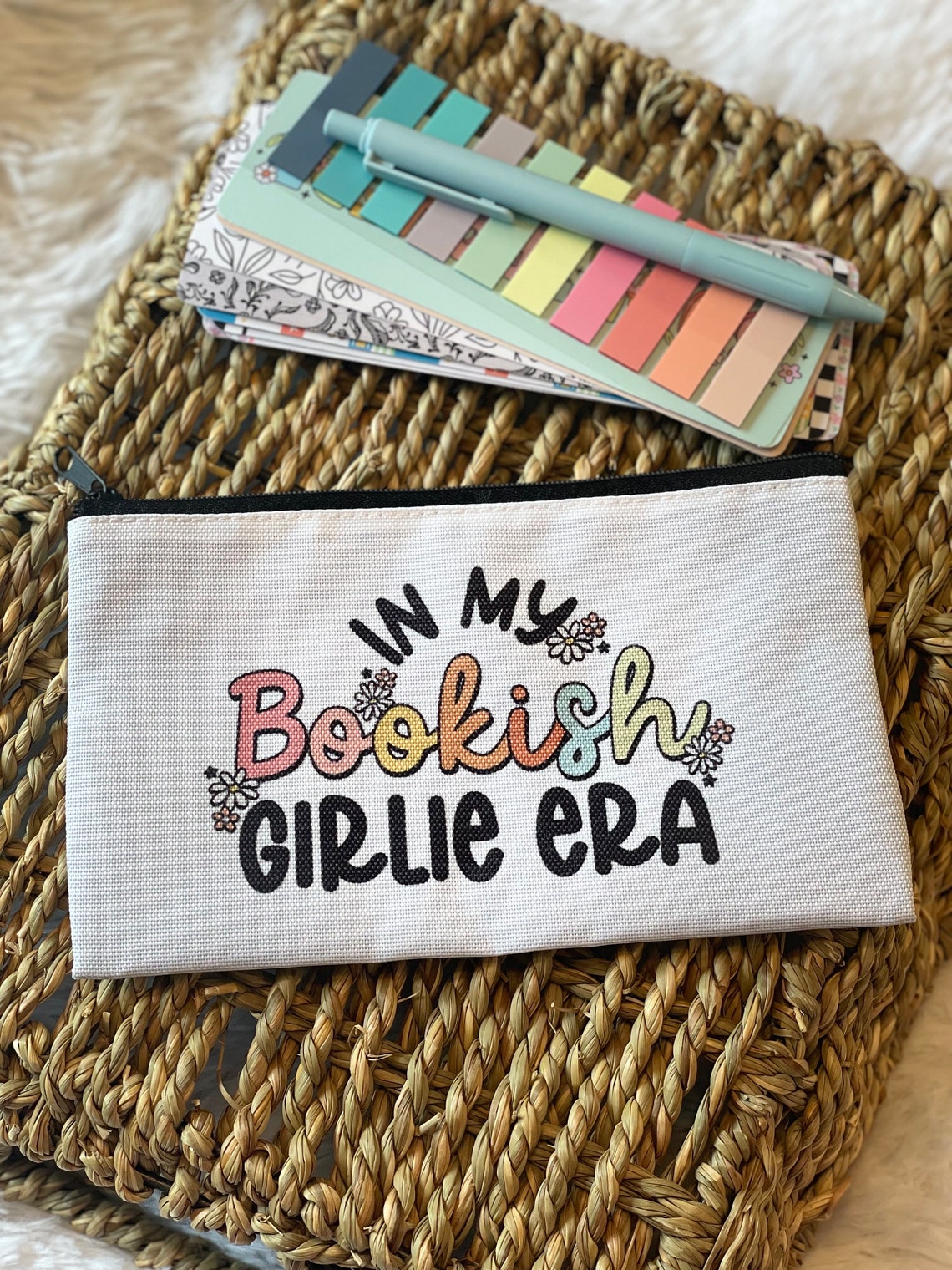 Bookish Girlie Era Double Sided Bookmark Pouch Canvas Pencil Case ...