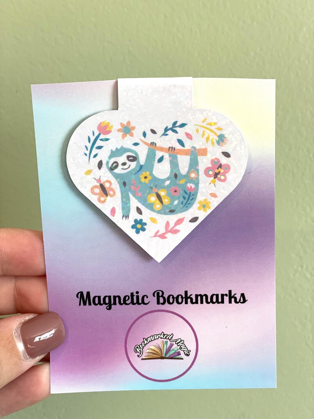 Floral Sloth Holographic Magnetic Bookmark Handmade Cute Gift Bookish ...