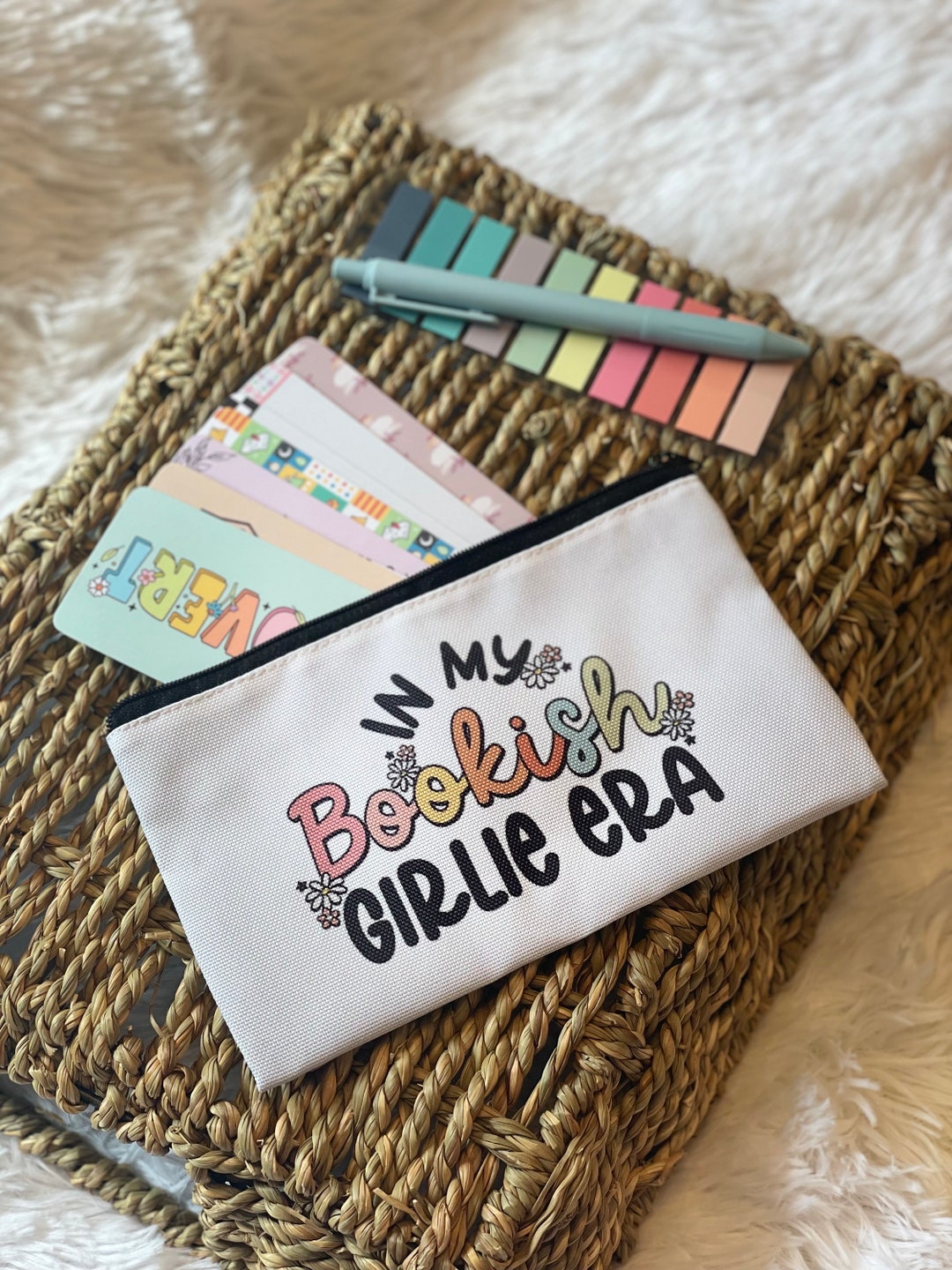 Bookish Girlie Era Double Sided Bookmark Pouch | Canvas Pencil Case ...