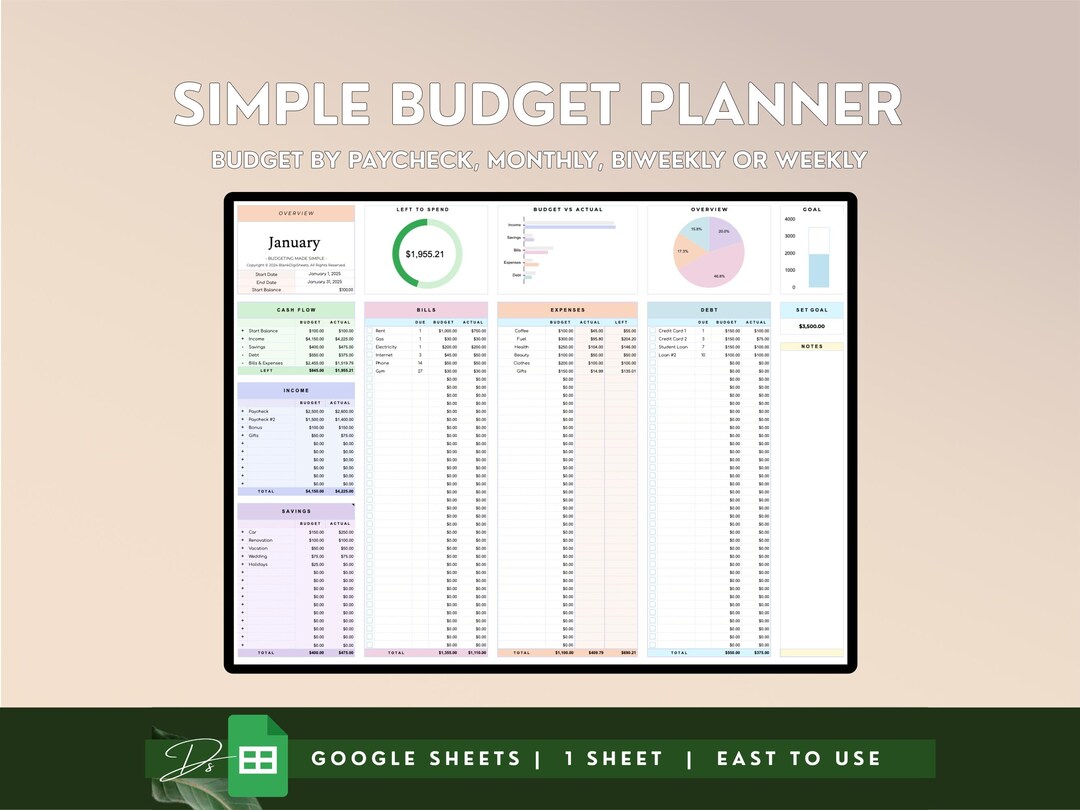 Budget Planner Google Sheet Biweekly Budget Planner Pay Check Budget ...