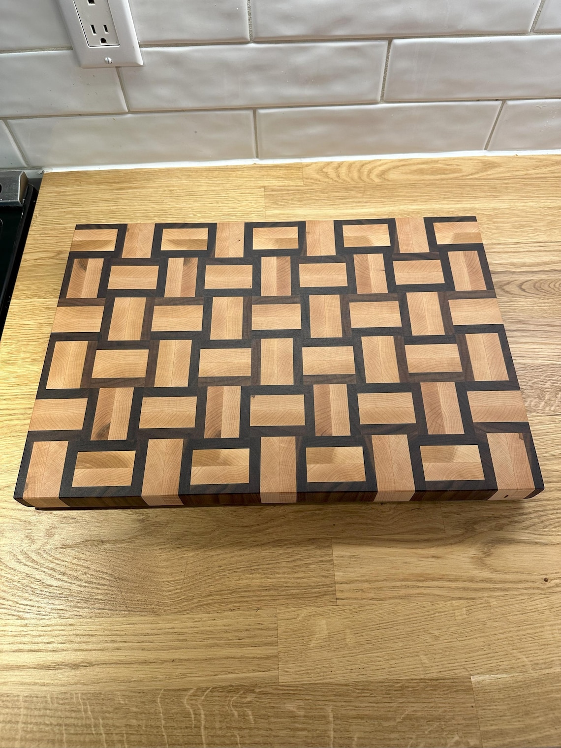 End Grain Basket Weave Cutting Board, Hard Maple and Walnut - Etsy