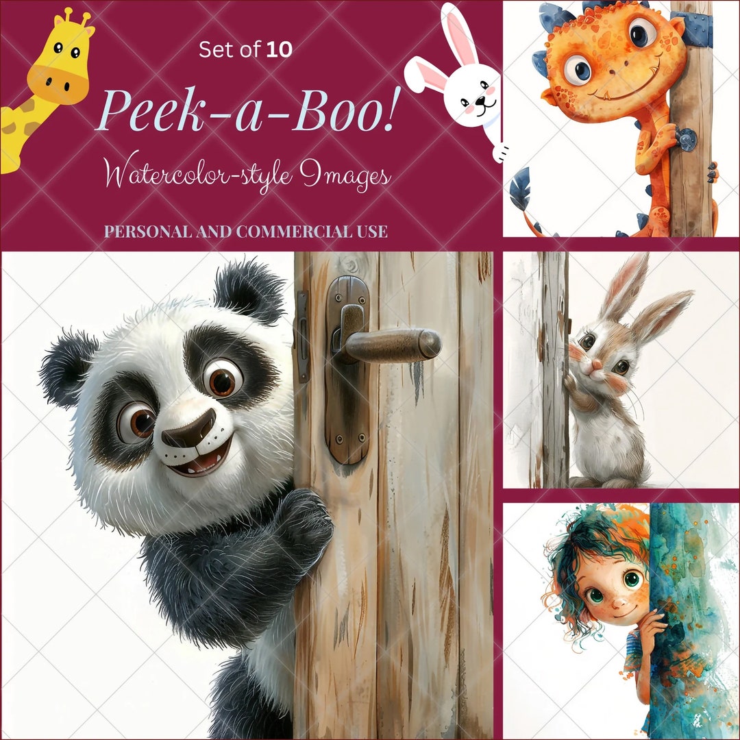 Watercolor Peek-a-boo Clipart: Whimsical Animals, Commercial Use (jpegs ...
