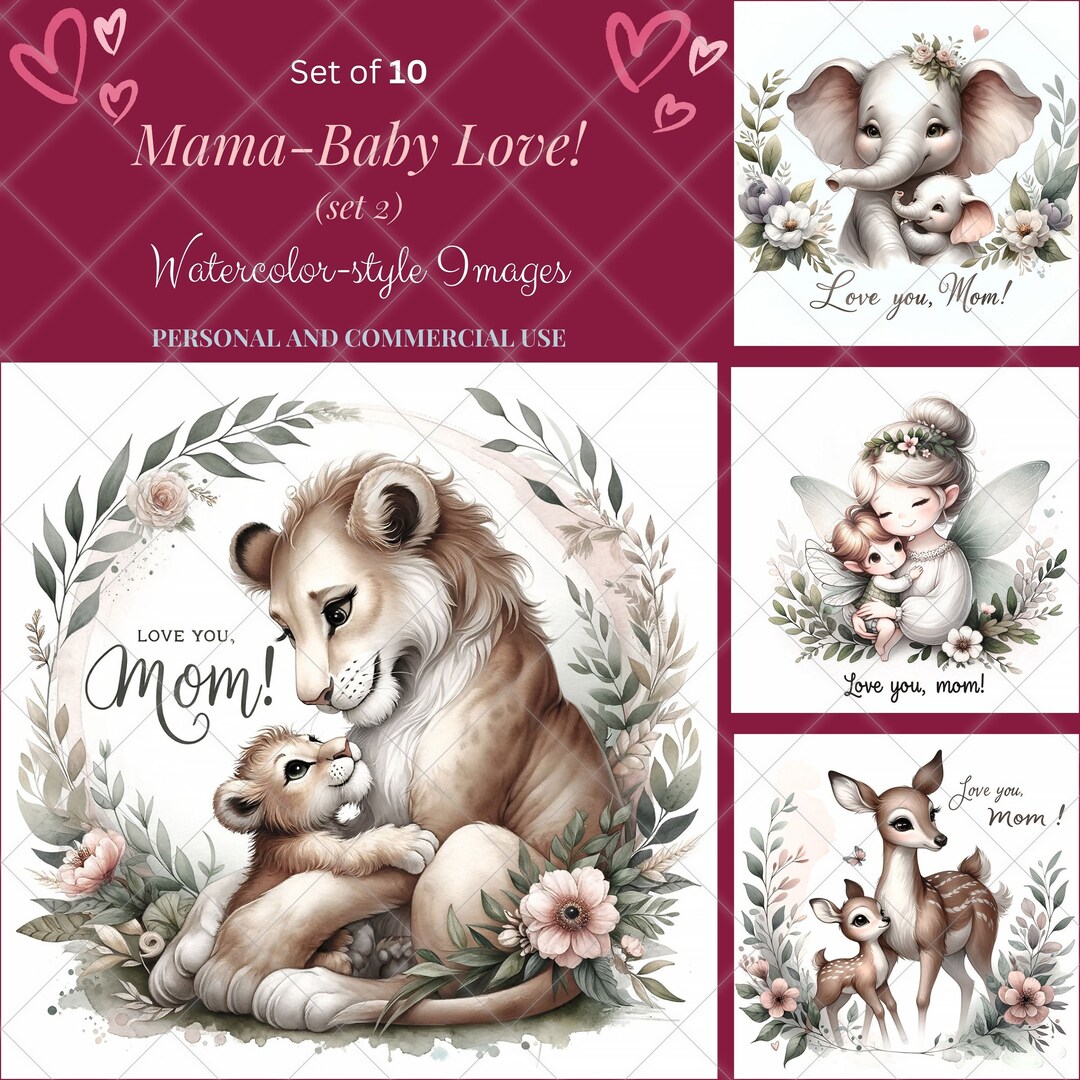 Mama-baby Love, Set 2, Whimsical, Affectionate, Sweet Images, Craft ...