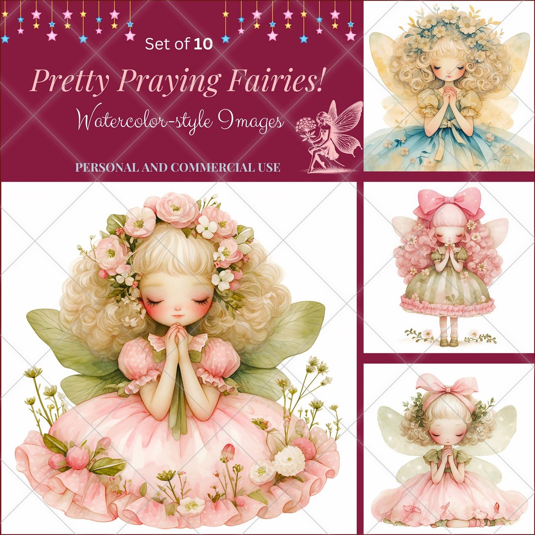 Pretty Praying Fairies, Watercolor-style Images, High-quality Jpegs ...