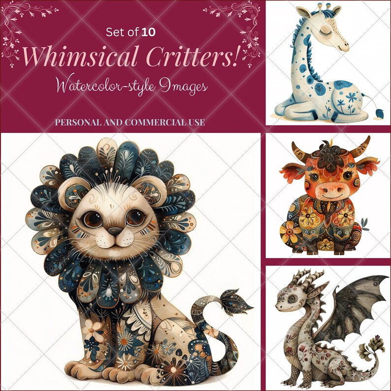 Whimsical Critters, Watercolor-style, Design Elements, High-quality ...