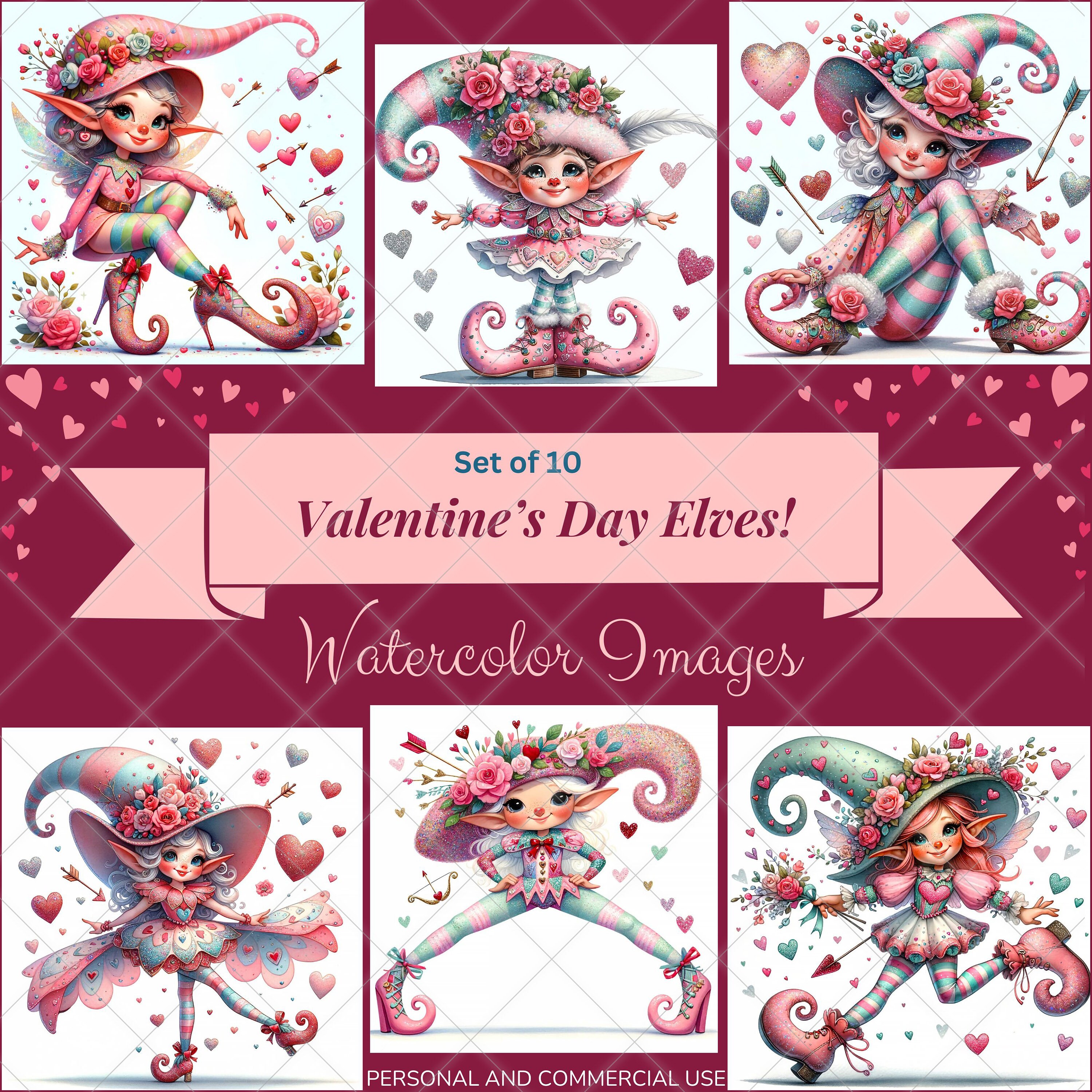 Valentine's Day Elves, Watercolor-style Images, High-quality Jpegs ...