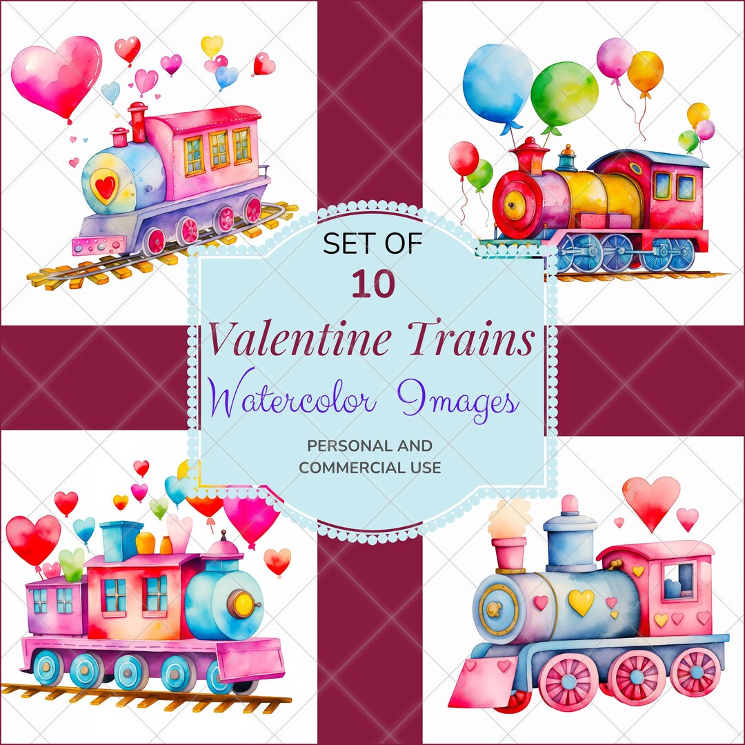 Valentine's Day Watercolor Trains Clip Art: Heart Balloons (jpegs) - Etsy