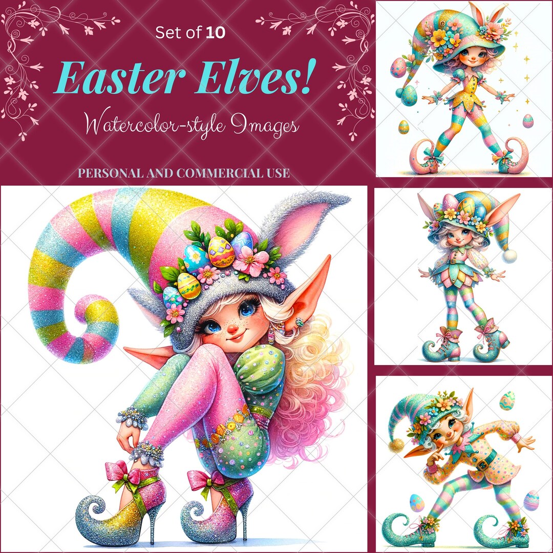 Funtastic Easter Elves, Watercolor-style Images, High-quality Jpegs ...