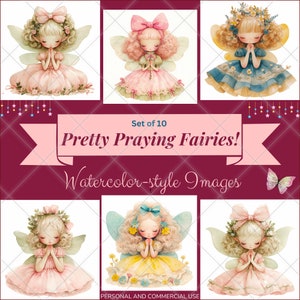 Pretty Praying Fairies, Watercolor-style Images, High-quality Jpegs ...